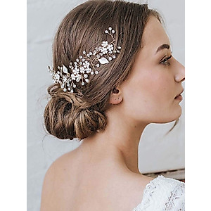 Unsutuo Flower Bride Wedding Headbands Silver Crystal Bridal Headpieces Leaves Hair Vine for Women and Girls (Silver)