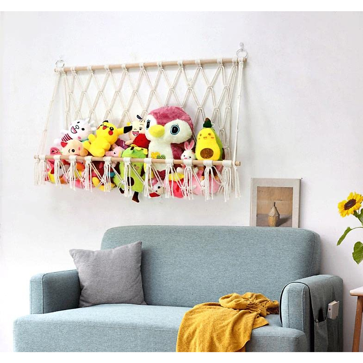 Stuffed Animal Net or Hammock,Boho Handmade Cute Stuffed Animals Storage For Hanging,Toy Storage Organizer For Kids Bedroom (Beige 3)