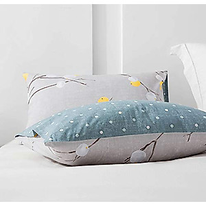 SLEEPBELLA Duvet Cover King, 600 Thread Count Cotton Grey Branch with Yellow Turquoise Polka Dot Pattern Green Reversible Comforter Cover(King, Grey Branches)