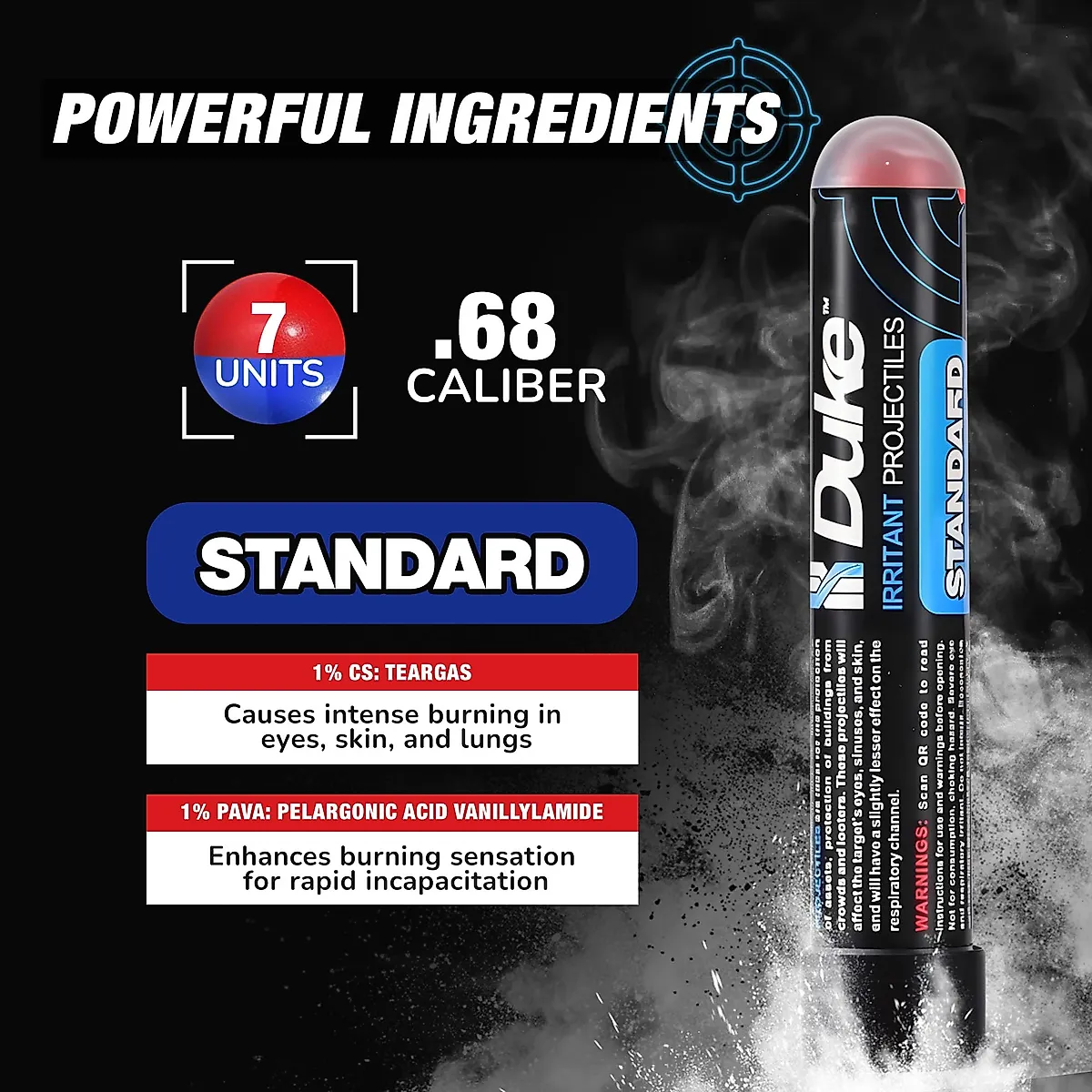 Duke Standard 68 Caliber Self Defense Balls - Pepperspray Balls, 68 Caliber Projectiles, .68 Caliber Defense Balls, 68 Cal Ammo Pepper Gas Spray Rounds, Pepper Ammo Ball, 7 Count Tube - 1% PAVA+1% CS