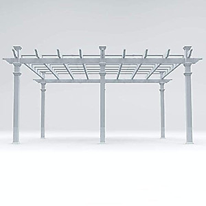 Vita 12 Foot by 16 Foot White Vinyl Barcelona Flat Top Pergola, PVC, Shade Structure, Outdoor Living, BPA and Pthalate Free, VA42028