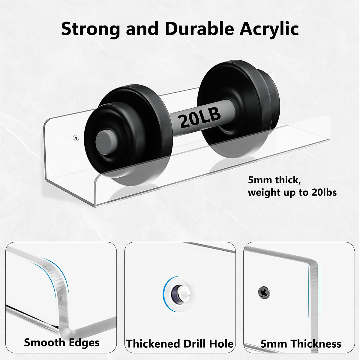 LIKMYPICK 4 Pack Acrylic Shelves for Wall, 15" Clear Floating Shelves for Bathroom,Bedroom,Kitchen, Floating Wall Shelves for Wall Decor Display Book,Photo,Makeup, Mounted with Screwdriver