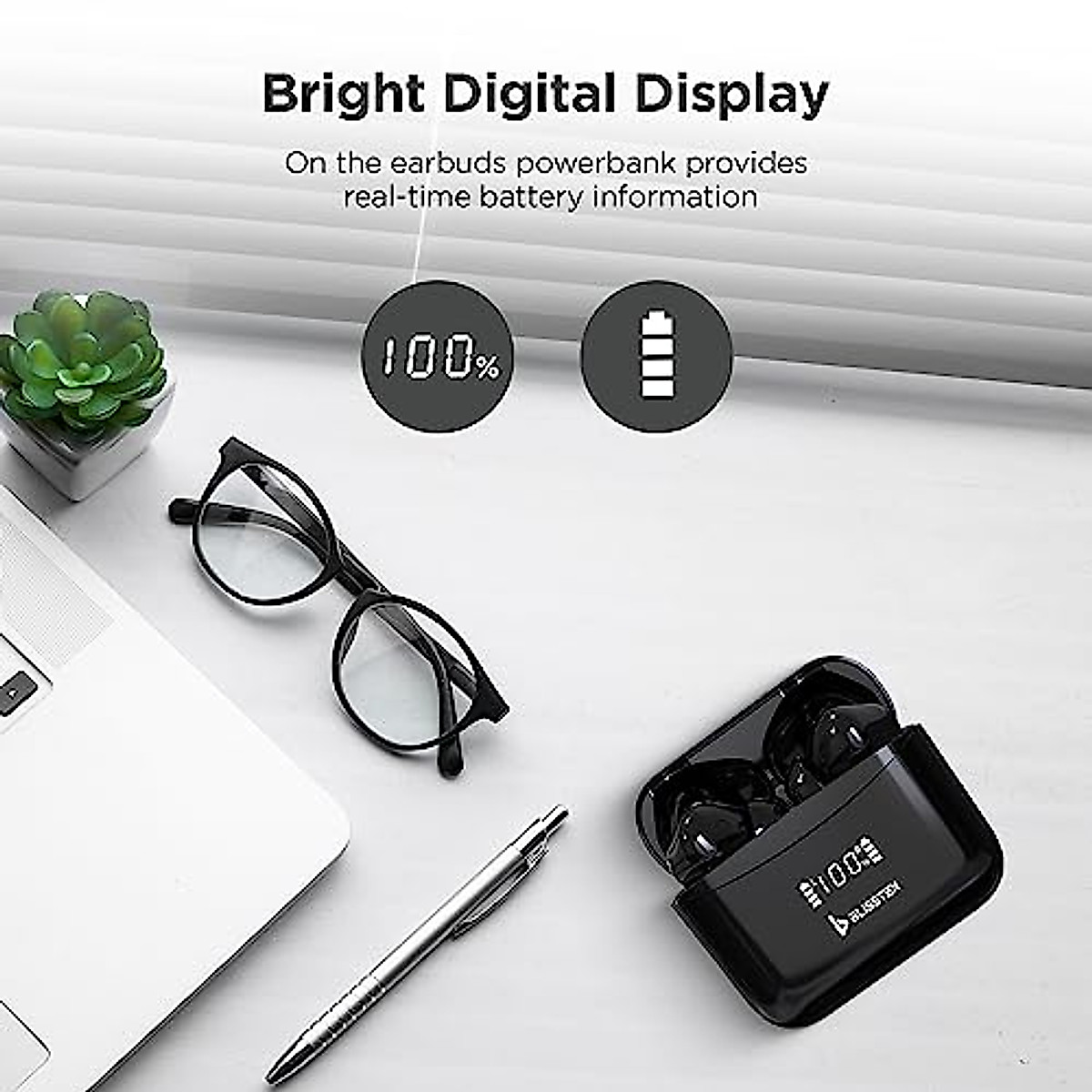 BLISSTEN Wireless Earbuds Bluetooth Headphones 5.3 with Cleaning Pen Tool Touch Control Wireless Charging Case IPX6 Waterproof Earphones in-Ear Noise Cancelling Built-in Mic Deep Bass Sound Black