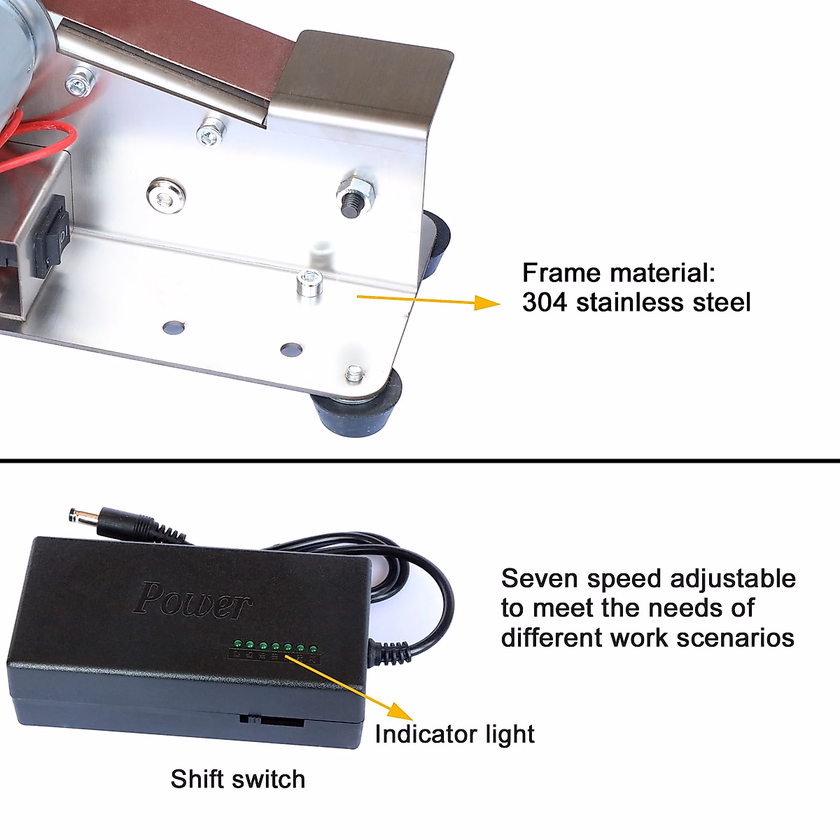 Hiqalty Mini Belt Sander - 15 Degree Knife Sharpener Electric Bench Grinder Sanding Machine, 7 Adjustable Speed Table Top Grinder Polisher for DIY Woodworking, Metal, Knife Making (Plus Kit)