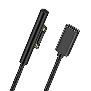 Sisyphy Surface Connect to USB C Charging Cable (Matte Black, Nylon 0.7ft), Compatible for Microsoft Surface Pro 7/6/5/4/3 Go 4/3/2/1 Laptop Book, Work with 45W 15V3A PD Charger and USB Type C Cable
