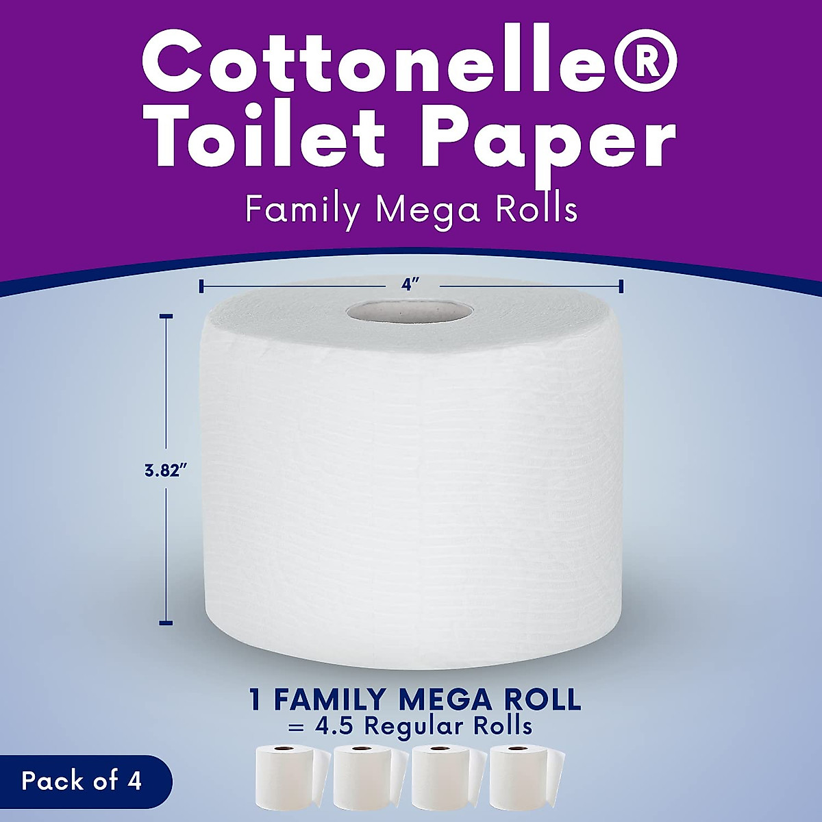 Ultra ComfortCare Toilet Paper - 1 Pack of 4 Rolls, 325 2-Ply Sheets Per Roll - 4 Family Mega Rolls = 18 Regular Rolls with Cushiony CleaningRipples Super Soft and Strong Toilet Tissue