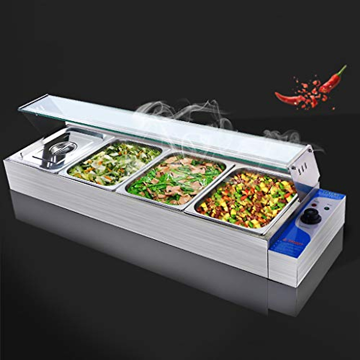 220V Commercial Food Warmer,Food Soup Warmer Stove Commercial Canteen Buffet Steam Heater with Glass Shield,for Catering and Restaurants