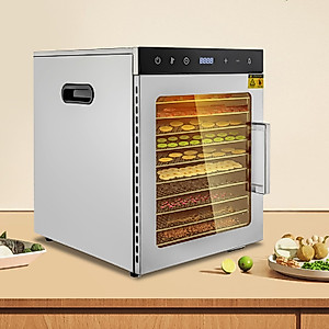 Xlsdlvcnxz 800W Commercial Food Dehydrator,10/12 Trays Stainless Steel Trays,Food Dehydrator Machine with Digital Temperature and Timer for Food and Jerky, Herbs, Veggies, Fruits (10-tray)