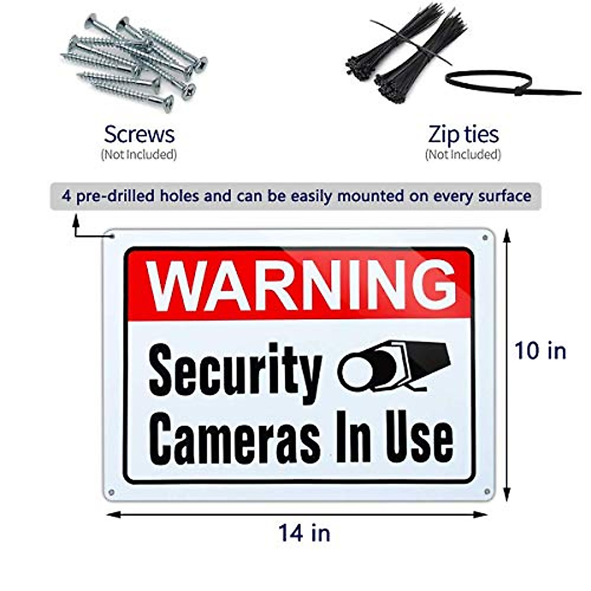 Video Surveillance in Use Sign,Warning Security Cameras in use Sign,Large 10x14 Inch Aluminum UV Ink Printed for House and Business (4-Pack)…