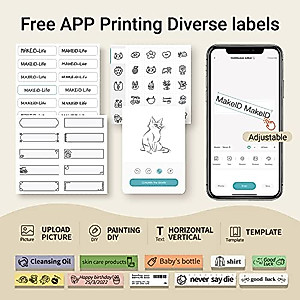 Makeid Label Printer HD(300dpi), Portable Bluetooth Handheld Label Maker Machine with Tape, Multiple Templates Compatible with iOS Android Easy to Use Rechargeable Labeler
