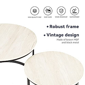 Miereirl Round Nesting Coffee Table Set 2 for Living Room Bedroom Office Side End Tables Sturdy Metal Frame and Faux Marble Table Top White Grey