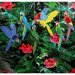 Hanging Parrot Paper Honeycomb Decorations for Tropical Birthday Party (6 Pack)