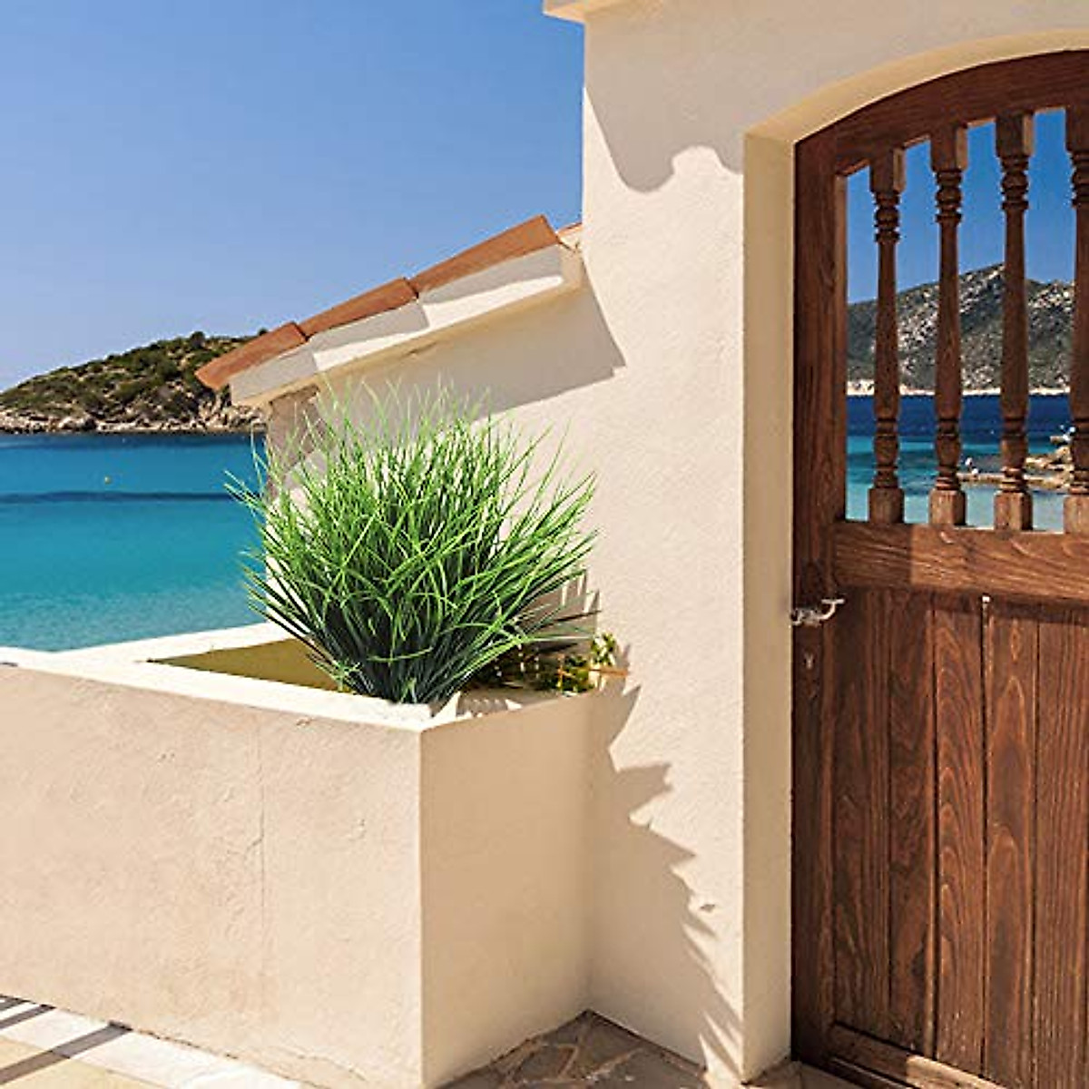 SLanC 8 Bundles Artificial Grass Plants Fake Bushes Artificial Shrubs Wheat Grass Greenery for House Plastic Outdoor UV Resistant Faux Grass (Pack of 8)