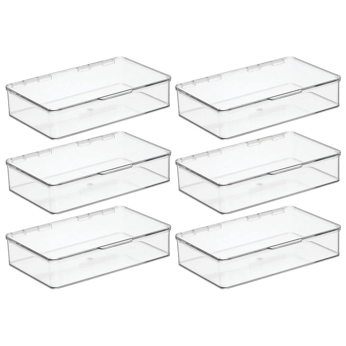 mDesign Plastic Kitchen Pantry and Fridge Storage Organizer Box Containers with Hinged Lid for Shelves or Cabinets, Holds Food, Snacks, Canned Drinks, Seasoning, Condiments, or Utensils, 6 Pack, Clear