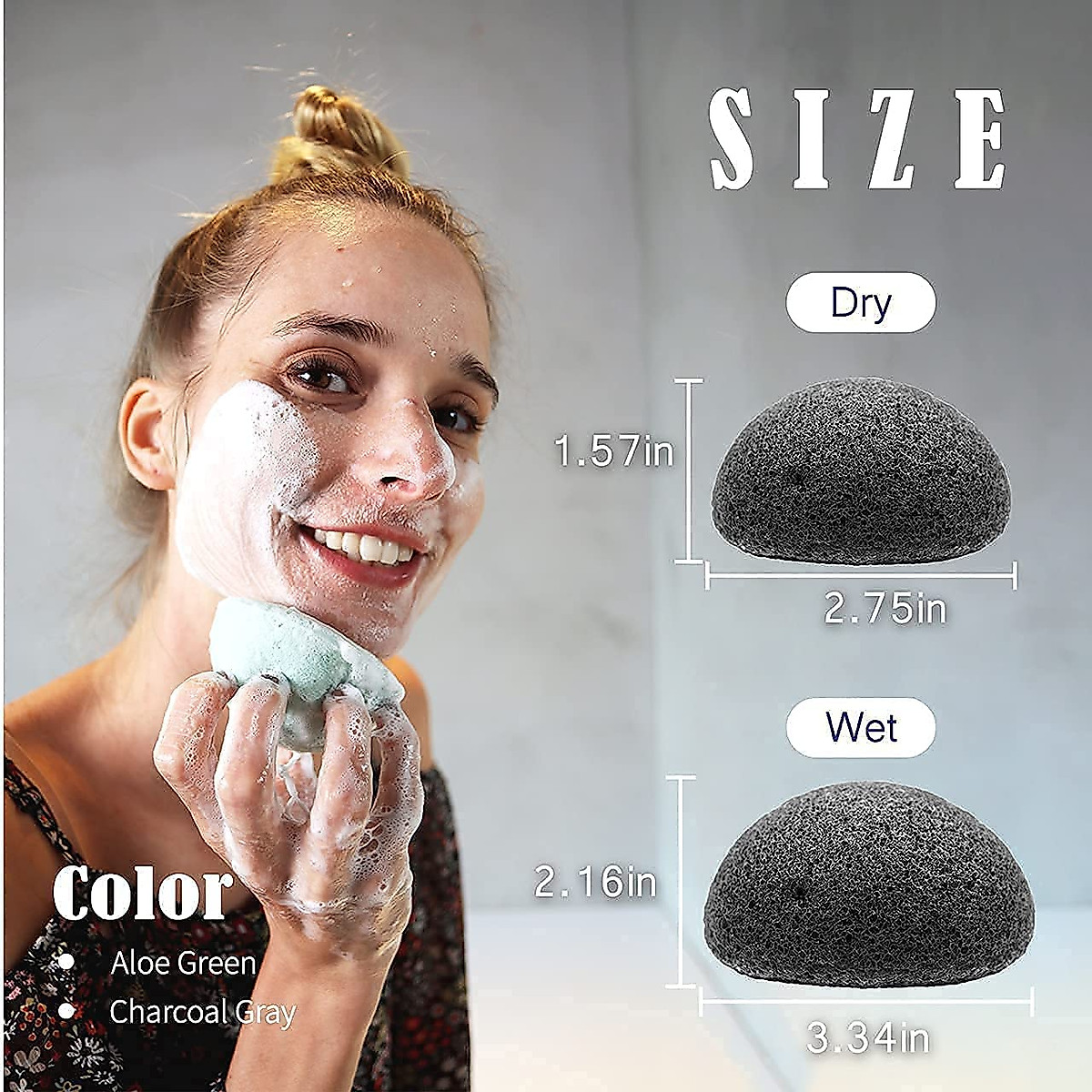 myHomeBody Natural Konjac Facial Sponges - for Gentle Face Cleansing and Exfoliation - with Activated Charcoal and Aloe Vera, 4pc. Set