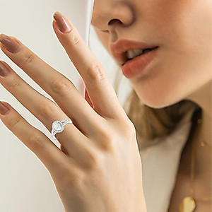 YDD 14K White Gold Opal Rings for women 1 Carat(1 CT) Halo Oval Cut Opal Engagement Rings for Women Opal Birthstone Anniversary Ring Free Engraved Size 7.5