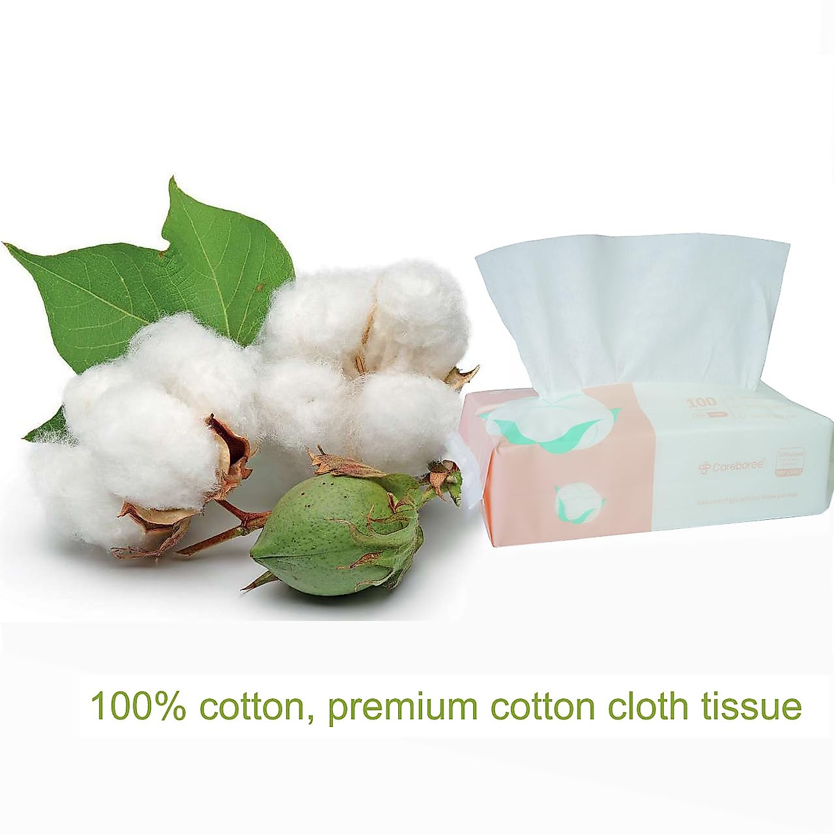 Careboree Ultra Soft Dry Baby Wipes Unscented Face Cleansing Multi-Purpose Pure Cotton Tissue (3 PACK-300 count))