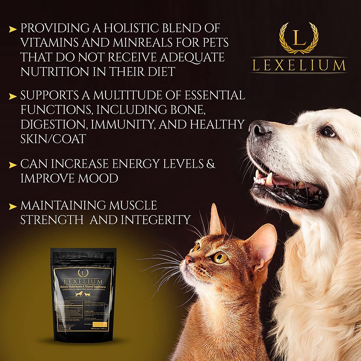 Holistic Multivitamin Supplement for Dogs and Cats - Complete 12-in-1 Plant-Based Vitamins & Minerals for Skin, Coat, Digestion, Bones, and Immunity - Omega-3 Fish Oil, Vitamin Mineral Complex - 200G