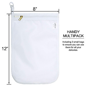 TENRAI Delicates Laundry Bags, Bra Fine Mesh Wash Bag for Underwear, Lingerie, Bra, Pantyhose, Socks, Use YKK Zipper, Have Hanger Loops, Small Openings (White, 3 Small)