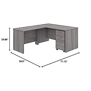 Bush Business Furniture Studio C Collection Desk, Return, Hutch and 3 DWR Mobile Pedestal, Platinum Gray