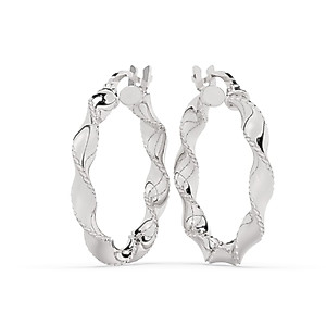 Sterling Silver Diamond Cut Edge Polished Twist Hoop Earrings for Women | 3x25mm Round Hoop Earrings | Secure Snap Bar Closure | 14k Shiny Classic Earrings