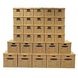 Bankers Box SmoothMove Classic Moving Boxes, 30 Pack Small, Medium, and Large Box Kit, Tape-Free Assembly, Easy Carry Handles