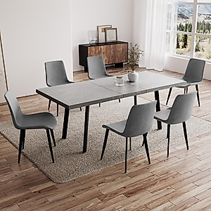 Zerifevni 7 Piece Dining Table Set, 62 Inch Modern Kitchen Table with 6 Dining Chairs for 4-6 Person, Expandable MDF Dining Table with Steel Legs for Dining Room, Kitchen, Save Space