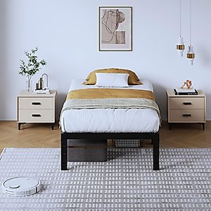 SHOANED Twin Metal Bed Frame - 14 Inch Tall Heavy Duty Bedframe Black Basic Steel Slats Platform No Box Spring Needed/Easy Assembly/Noise Free