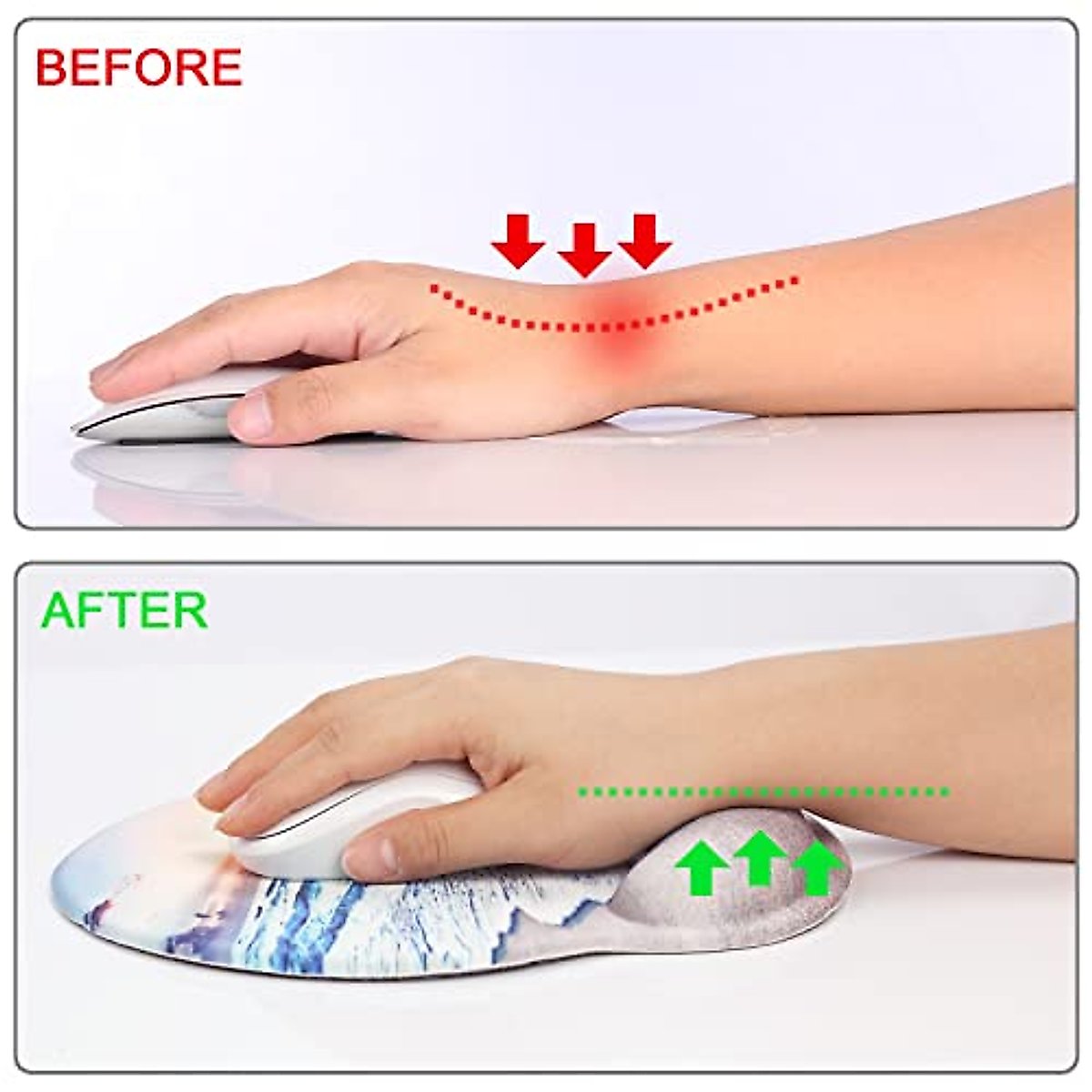 Ergonomic Mouse Pad with Wrist Support Rest,[ 20% Larger] Mousepad Gel Wrist Rest , with Coaster Non-Slip & Pain Relief for Computer, Desk, Home&Office-Beach