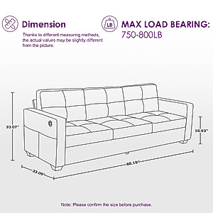 TYBOATLE 88" W Modern 3 Seater Sofa Couch, Fabric Linen Deep Seat Mid Century Couches w/ 2 USB Charging Ports and Upholstered Cushions, Comfy Sofas for Living Room, Bedroom, Apartment (Dark Gray)