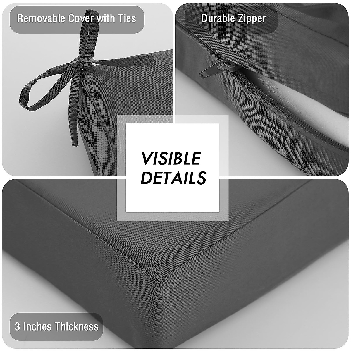 idee-home Outdoor Chair Cushions Set of 2, Outdoor Seat Cushions 19x19 Waterproof, Patio Chair Cushion Color Fastness with Ties Patio Furniture Garden Sofa Couch Pads