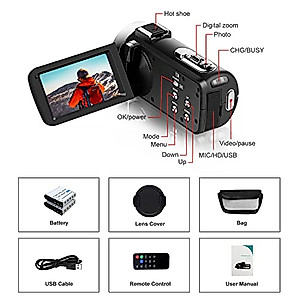 Video Camera,Camcorder Full HD 1080P 30FPS 24.0 MP Vlogging Camera, IR Night Vision Camcorder Recorder, 16X Zoom Camcorders, YouTube Camera with Remote Control