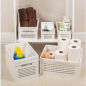 Creative Scents Wooden Crates for Storage - Set Of 3 Sizes Nesting Wood Crates with Removable Fabric Liner, Cutout Handles and Breathable Holes - The Best Sizes Chosen for Home Storage Bins (White)