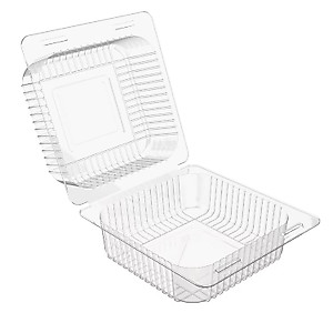 Axe Sickle 150 Count Clear Plastic Hinged Take Out Containers Clamshell Takeout Tray Food Clamshell Containers Outside Diameter 5.3 x 4.7 inch for Dessert, Snacksetc, Cakes Slice, Cookies, Salads