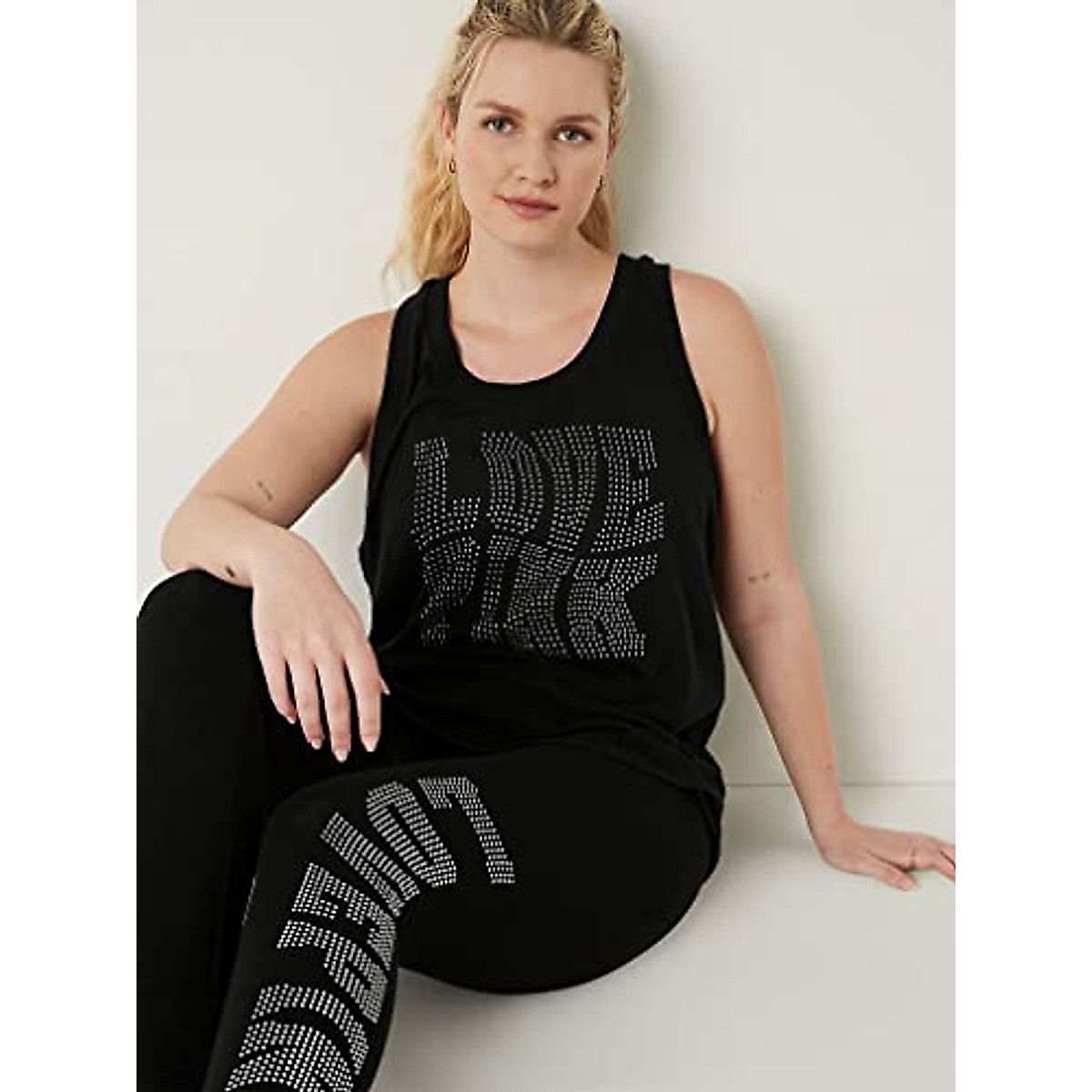 Victoria's Secret Pink Knit Racerback Perfect Tank Top, Pure Black, X-Large