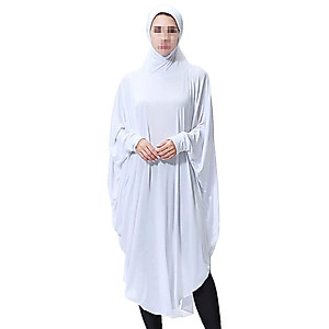 Women Elegant Muslim Hijab Clothing Bat Shirt Shape Islamic Body Head Covering Festival Prayer Clothing Femme Formal Robe - M (White)