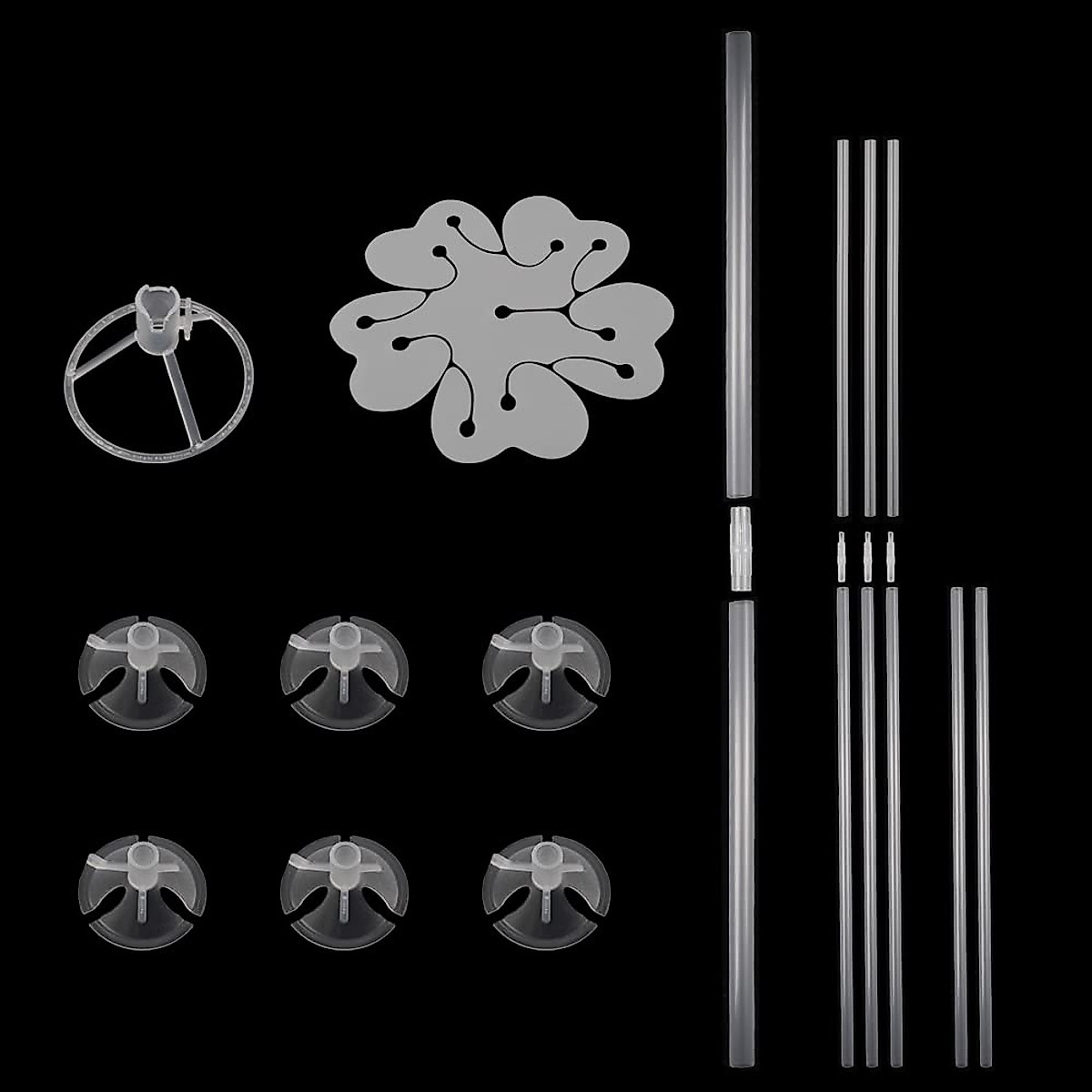 RUBFAC 7 Sets Balloon Stand Kits, Clear Balloon Holder for Table Including Glue, Tie Tool, Flower Clips, Balloon Sticks with Base for Birthday Wedding Party Centerpiece Table Decorations