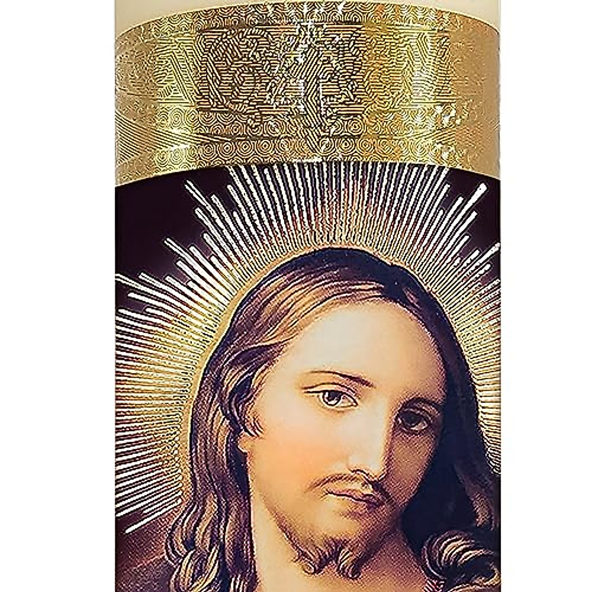 Sacred Heart Jesus Flameless LED Devotional Prayer Candle Religious Gold Foil Decoration for Home, Office, or Place Workship