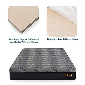EGOHOME 10 Inch Queen Mattress, Copper Gel Memory Foam Mattress in a Box, Therapeutic Mattress for Back Pain Relief, Medium Double Mattress Made in USA, CertiPUR-US Certified, 60”x80”x10”, Black