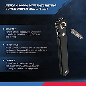 NEIKO 03044A 1/4-Inch Drive Mini Ratchet Screwdriver Set, 8 Pc, Cr-V Steel, Tight Reach, 90 Degree Screwdriver, Low Profile, Close Quarter, Right Angle Offset, Short Phillips, Slotted, Torx Star