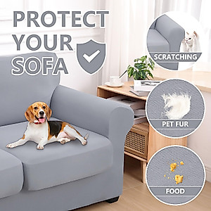 hyha 3 Pieces Couch Covers for 2 Cushion Couch, Love Seat Couch Covers, Sofa Covers Washable Stretch Loveseat Sofa Slipcover, Loveseat Covers with Elastic Straps (Loveseat, Light Gray)