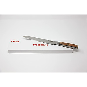Ryori 8 Inch Serrated Bread Knife | German High Carbon Stainless Steel Blade Kitchen Knife with Ergonomic Olive Wood Handle | Serrated Knife for Home or Professional Use