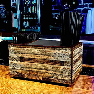 Bar Caddy - Rustic Wood Planks Design - 3 Compartment Caddy