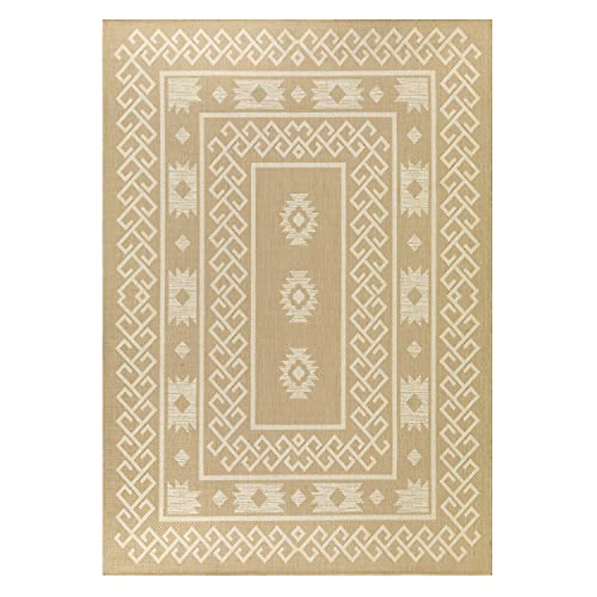 Antep Rugs Patio 8x10 Outdoor/Indoor Southwest Aztec Native Area Rug (Beige, 7'10" x 10')