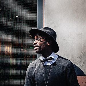 Gossifan Fedora Hats for Men Wide Brim Panama Hat with Classic Belt-B Belt Black