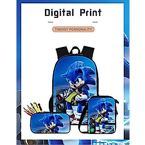 KAAUSE Cartoon 3PCS Backpack Travel Backpack school Backpack for Teen Boys and Girls Game Fans Gift Blue-One Size