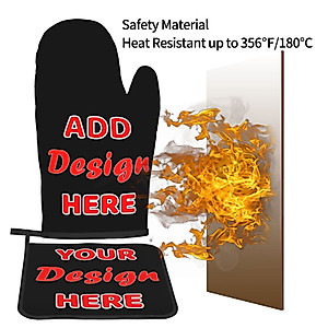 Customized Oven Mitts and Pot Holders Sets, Design Your Own Advanced Heat Resistance Cooking Gloves and Pot Cover Personalized Non-Slip Kitchen Mitten for Baking, Grilling, Cooking, One Size