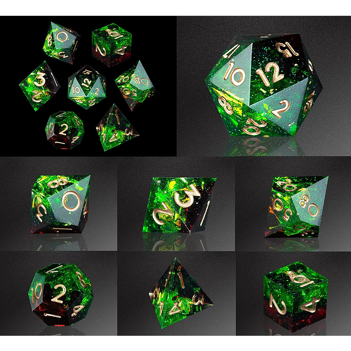 ATNPNTR DND Dice, DND Dice Set, RPG Dice, Polyhedral Dice Set, Dungeons and Dragons Dice, Role Playing Game Dice, Sharp Edge Dice with Beautiful Inclusions Galaxy Olive…