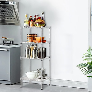 FDW 18L x 12W x 44H Wire Shelves with 4 PP Sheets Metal Shelf Storage Shelves 4 Tier Layer Storage Shelves for Laundry Bathroom Kitchen Garage,Chrome