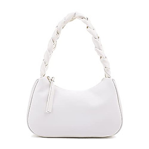Emperia Braided Top Handle Shoulder Bag For Women, Trendy Designer Small Hobo Tote Handbag_White